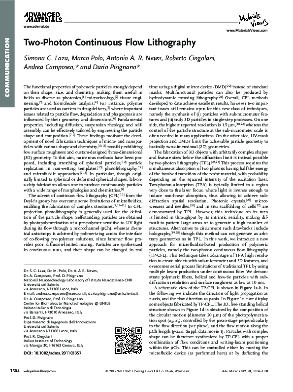 (PDF) Two-Photon Continuous Flow Lithography