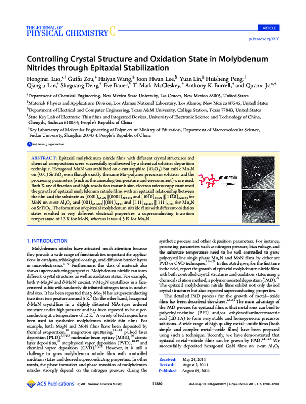 (PDF) Controlling Crystal Structure and Oxidation State in Molybdenum Nitrides through Epitaxial ...