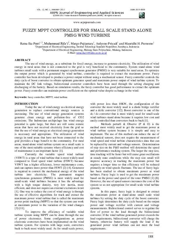 (PDF) Fuzzy MPPT Controller for Small Scale Stand Alone PMSG Wind Turbine