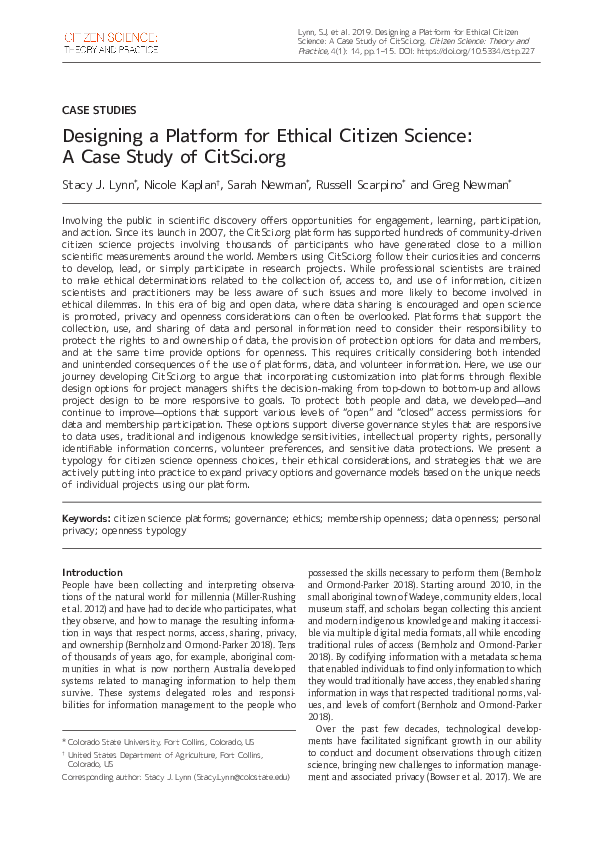(PDF) Designing a Platform for Ethical Citizen Science: A Case Study of ...