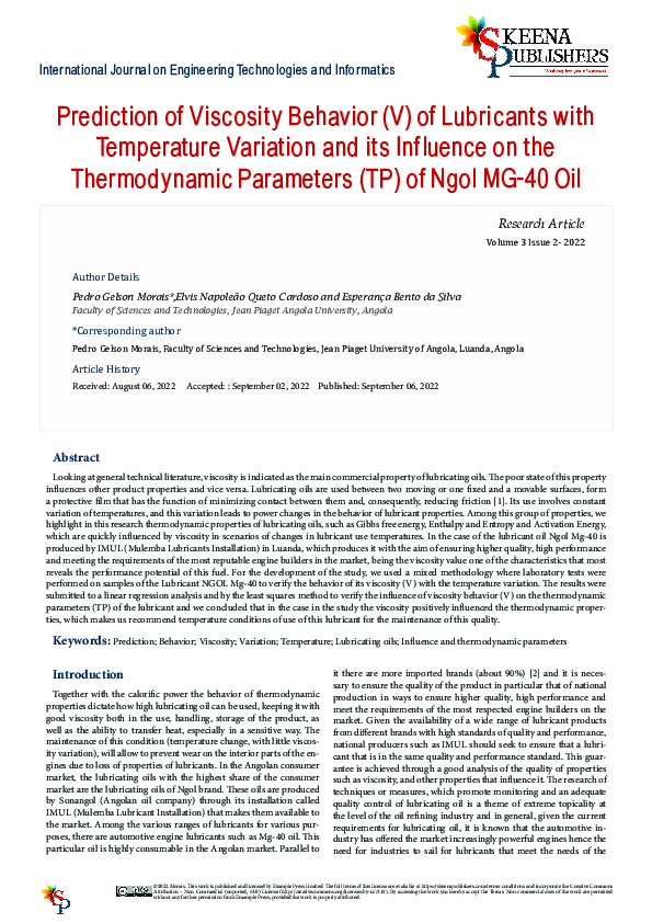 (PDF) Prediction of Viscosity Behavior (V) of Lubricants with ...