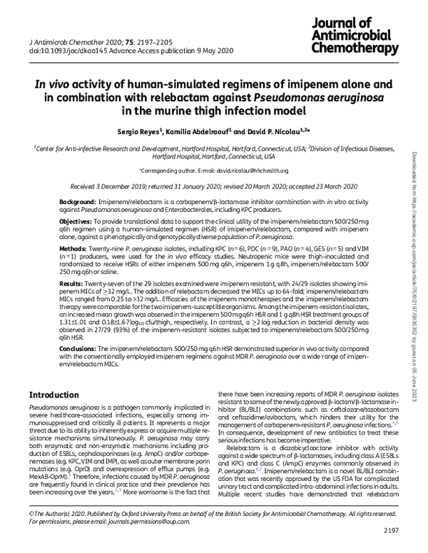 (PDF) In vivo activity of human-simulated regimens of imipenem alone ...