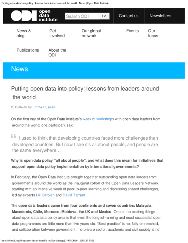 (PDF) Putting open data into policy : lessons from leaders around the world