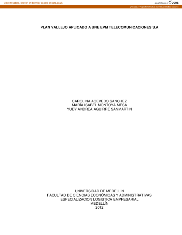 (PDF) Plan Vallejo aplicado a UNE EPM Telecomunicaciones S.A