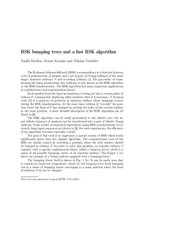 (PDF) RSK bumping trees and a fast RSK algorithm
