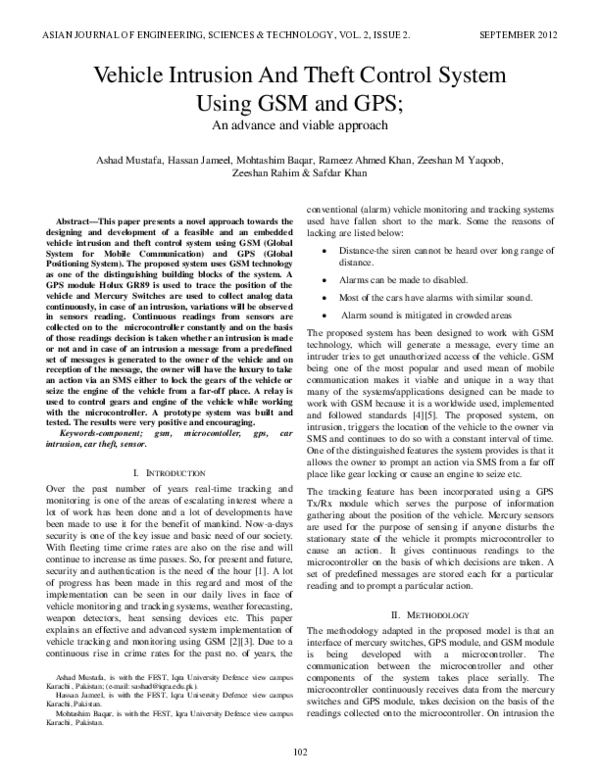 (PDF) Vehicle Intrusion And Theft Control System Using GSM and GPS ...