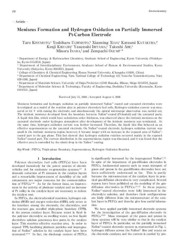 (PDF) Meniscus Formation and Hydrogen Oxidation on Partially Immersed Pt-Carbon Electrode