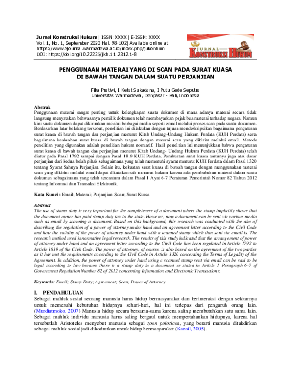 (PDF) Penggunaan Materai yang Di Scan pada Surat Kuasa di Bawah Tangan ...