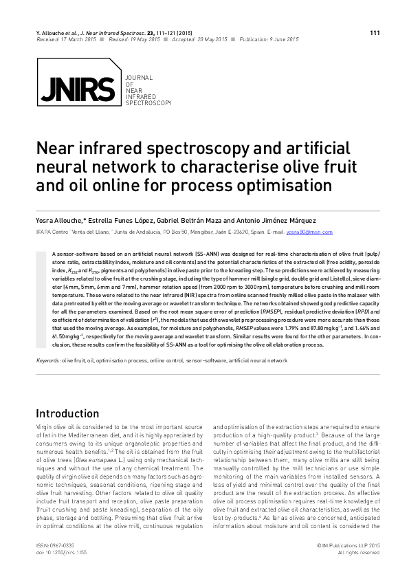 (PDF) Near Infrared Spectroscopy and Artificial Neural Network to ...