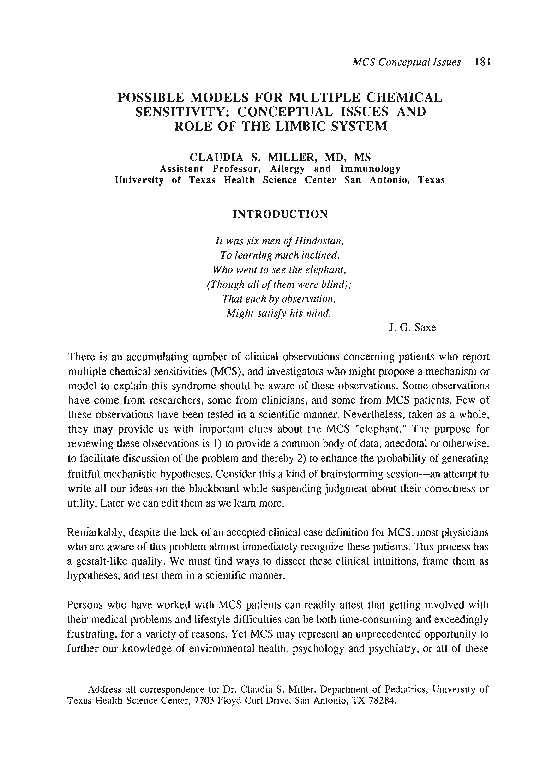 (PDF) Possible models for MCS Conceptual issues and role of the limbic ...