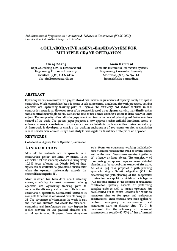 (PDF) Collaborative Agent-Based System for Multiple Crane Operation