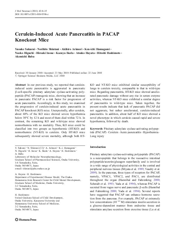 (PDF) Cerulein-Induced Acute Pancreatitis in PACAP Knockout Mice
