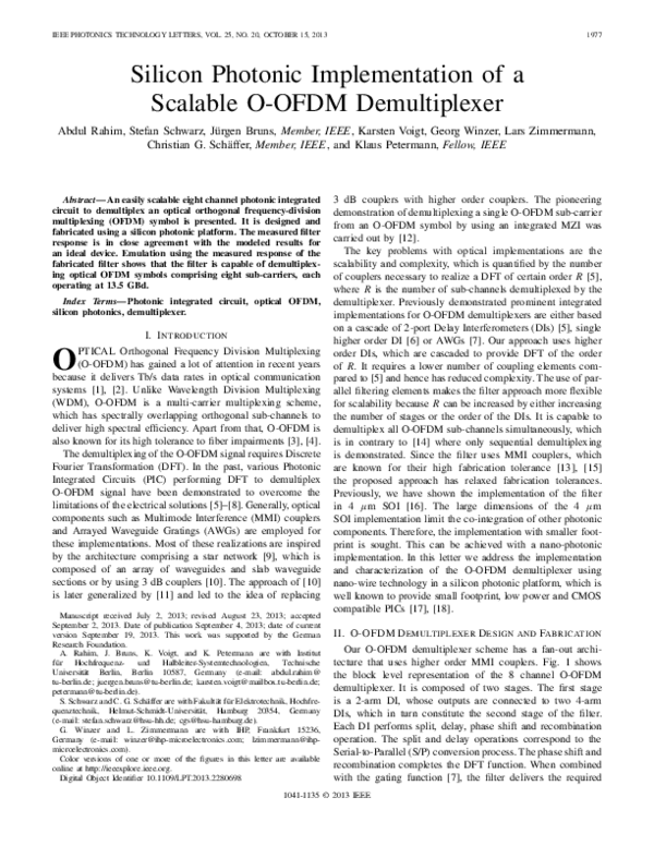 (PDF) Silicon Photonic Implementation of a Scalable O-OFDM Demultiplexer (PDF) Silicon Photonic Implementation of a Scalable O-OFDM Demultiplexer