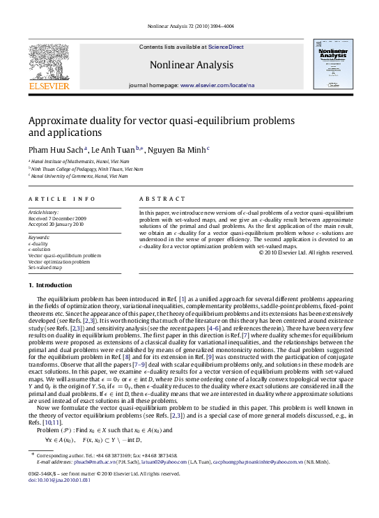 (PDF) Approximate duality for vector quasi-equilibrium problems and ...