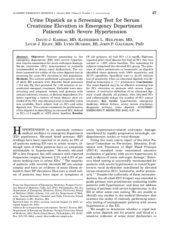 (PDF) Urine Dipstick as a Screening Test for Serum Creatinine Elevation ...
