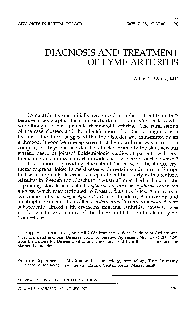 Pdf Diagnosis And Treatment Of Lyme Arthritis