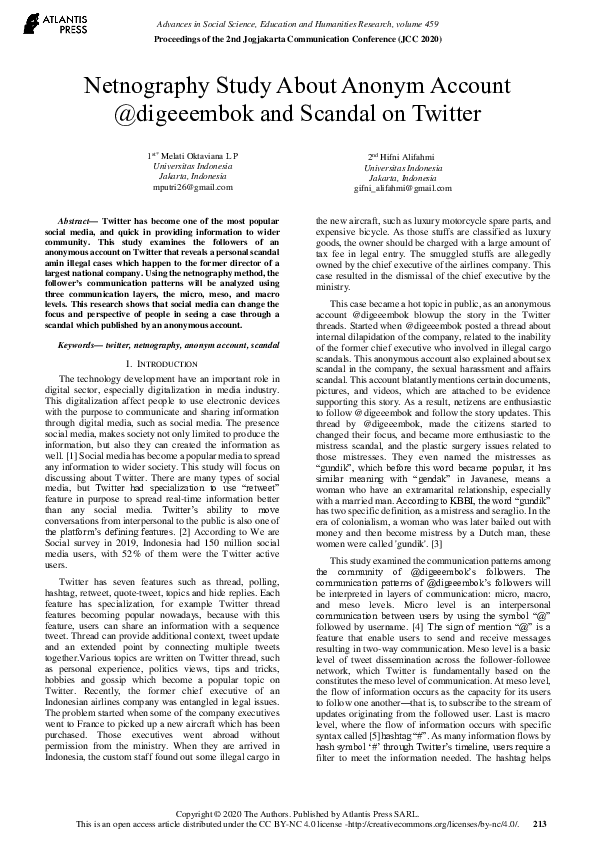 (PDF) Netnography Study About Anonym Account @digeeembok and Scandal on ...