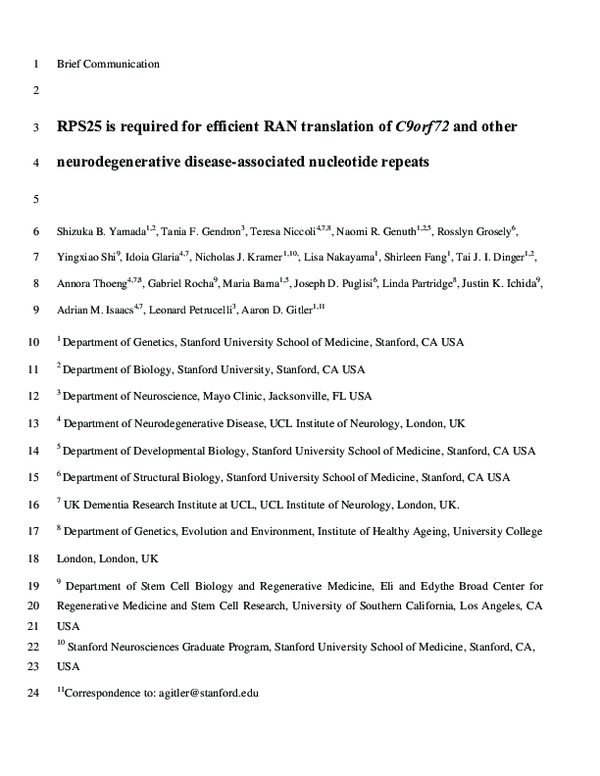 (PDF) RPS25 is required for efficient RAN translation of C9orf72 and ...