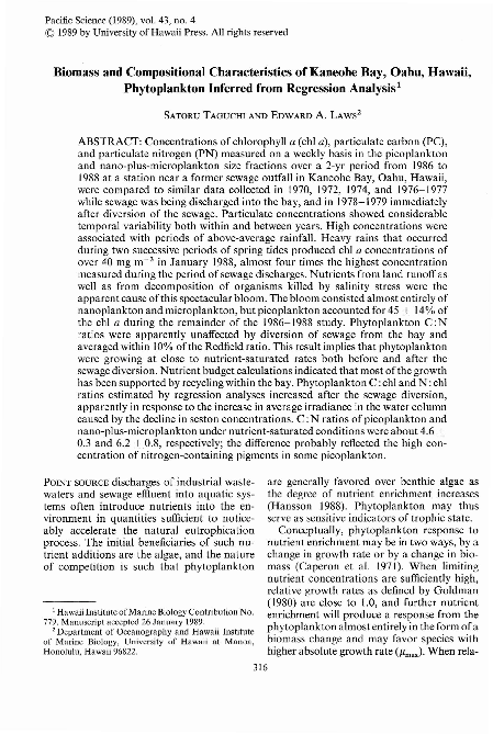 (PDF) Biomass and compositional characteristics of Kaneohe Bay, Oahu, Hawaii, phytoplankton ...