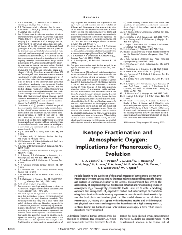(PDF) Isotope Fractionation and Atmospheric Oxygen: Implications for Phanerozoic O 2 Evolution