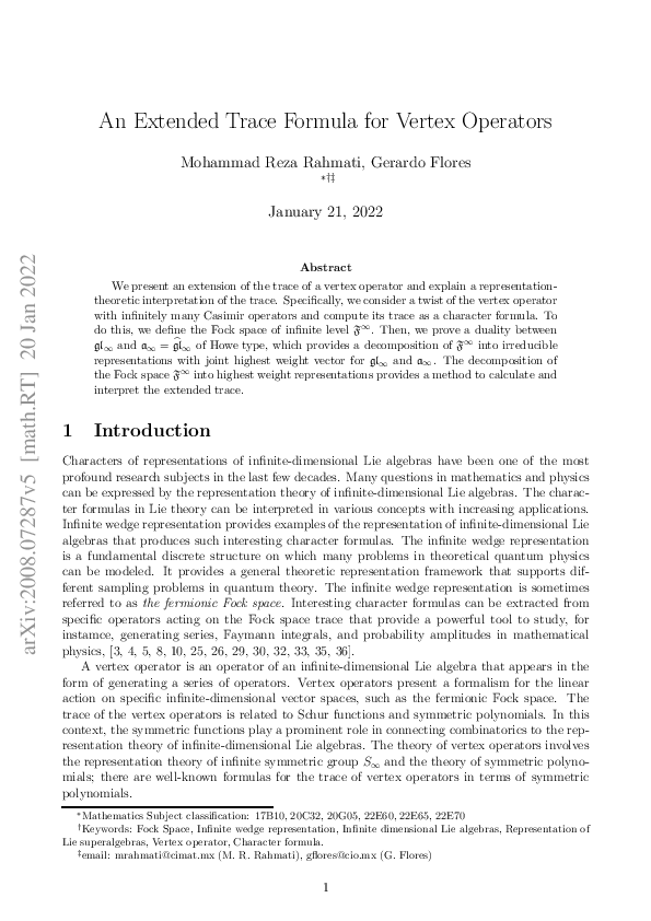 (PDF) Extended Trace and Representation Theory of Infinite Fock Space