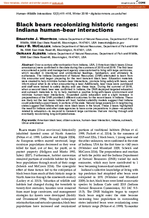 (PDF) Black Bears Recolonizing Historic Ranges: Indiana Human–Bear ...