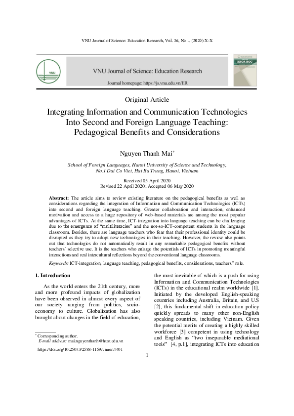 (PDF) Integrating Information and Communication Technologies Into Second and Foreign Language ...