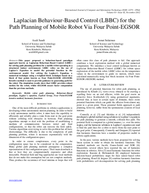 Pdf Laplacian Behaviour Based Control Lbbc For The Path Planning Of Mobile Robot J