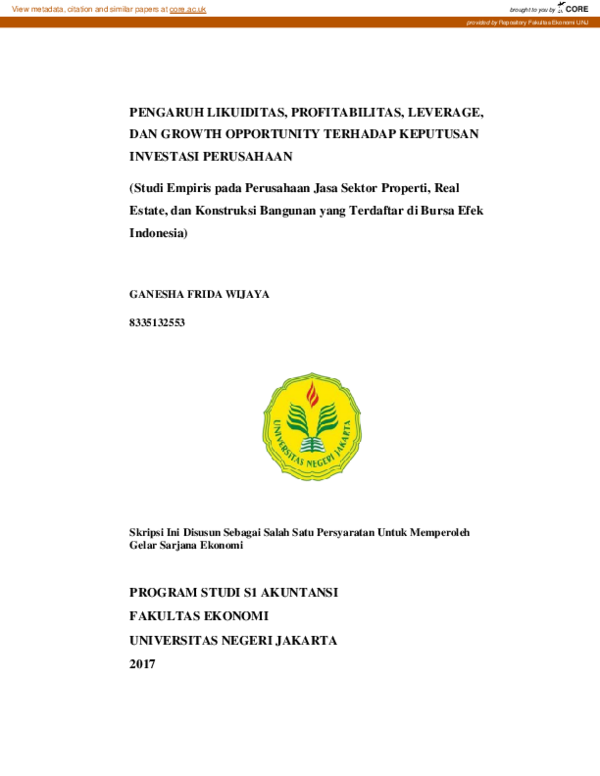 (PDF) PENGARUH LIKUIDITAS, PROFITABILITAS, LEVERAGE, DAN GROWTH OPPORTUNITY TERHADAP KEPUTUSAN ...