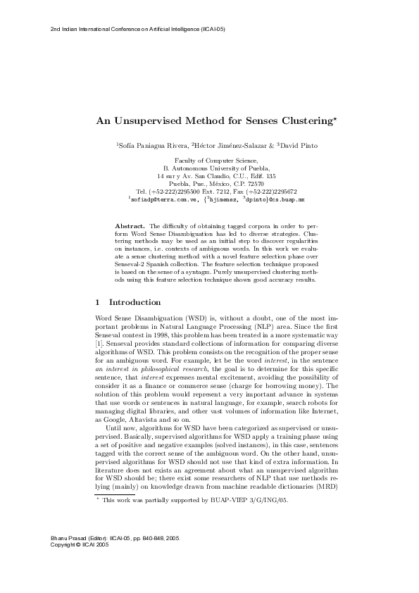(PDF) An Unsupervised Method for Senses Clustering