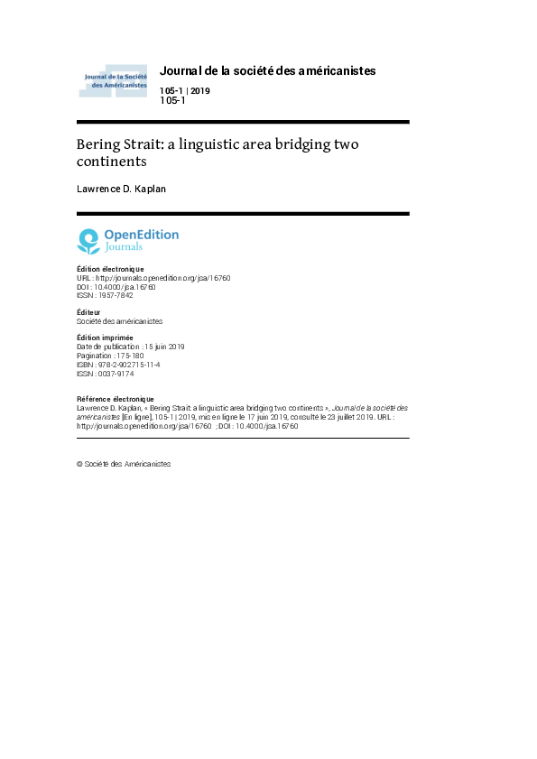 (PDF) Bering Strait: a linguistic area bridging two continents