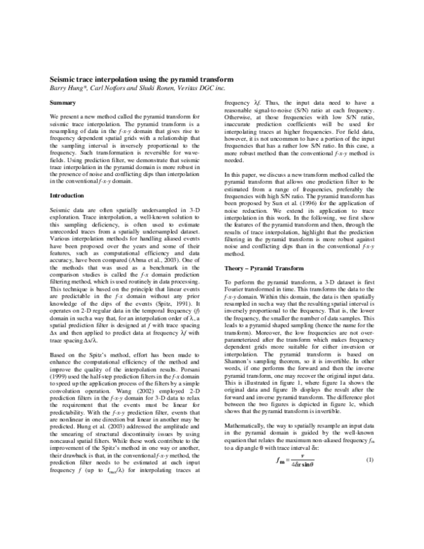 (PDF) Seismic trace interpolation using the pyramid transform