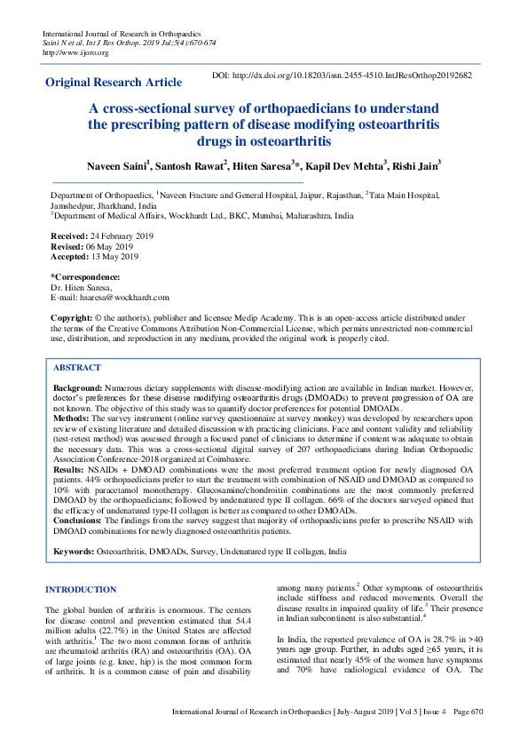 (PDF) Orthopaedic Insights on DMOAD Prescribing in OA