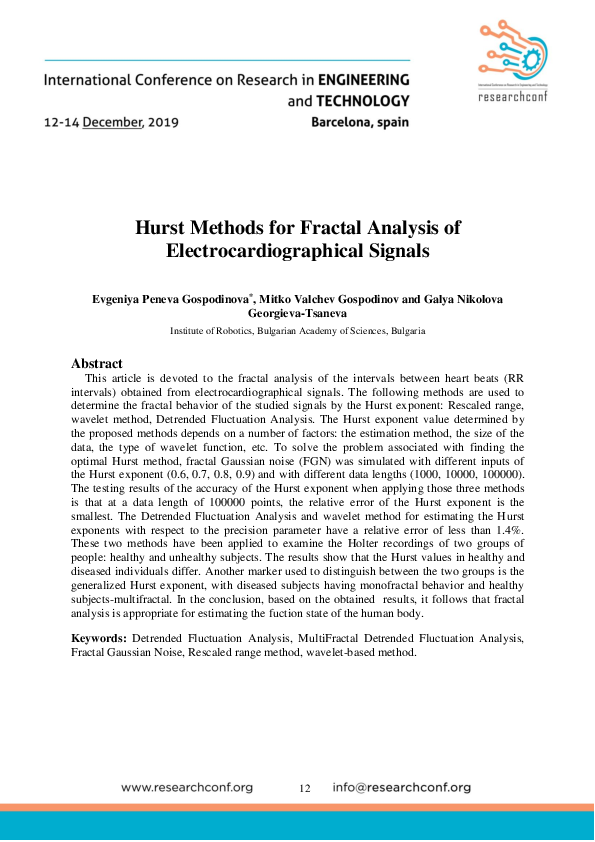 (PDF) Hurst Methods for Fractal Analysis of Electrocardiographical Signals