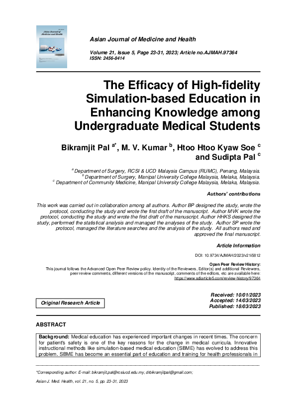 (PDF) The Efficacy of High-fidelity Simulation-based Education in Enhancing Knowledge among ...
