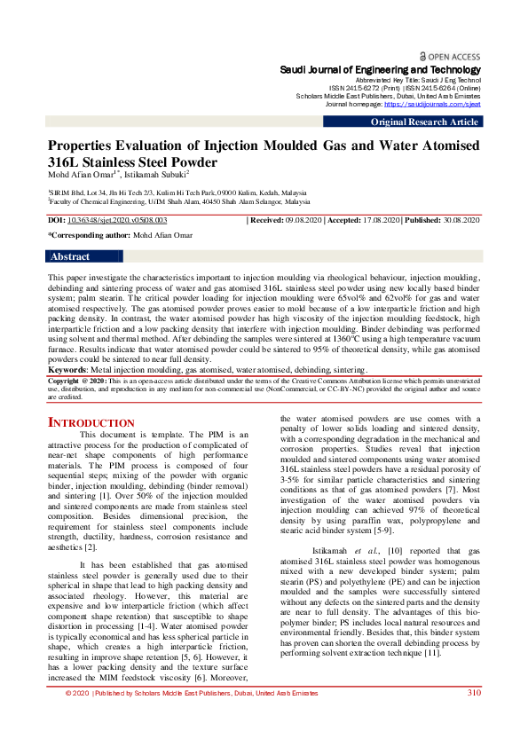 (PDF) Properties Evaluation of Injection Moulded Gas and Water Atomised ...