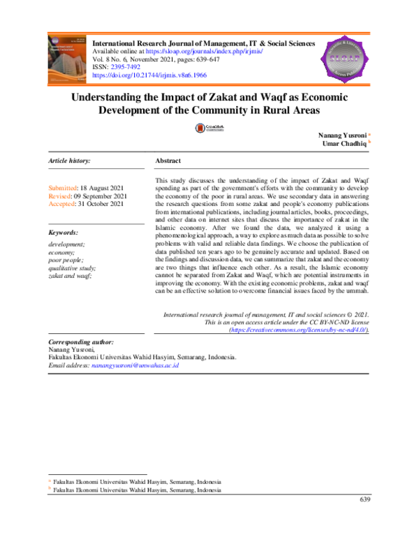 (PDF) Understanding the impact of zakat and waqf as economic development of the community in ...