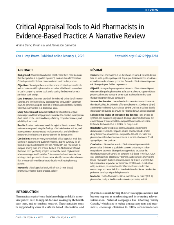 (PDF) Critical Appraisal Tools to Aid Pharmacists in Evidence-Based ... (PDF) Critical Appraisal Tools to Aid Pharmacists in Evidence-Based ...