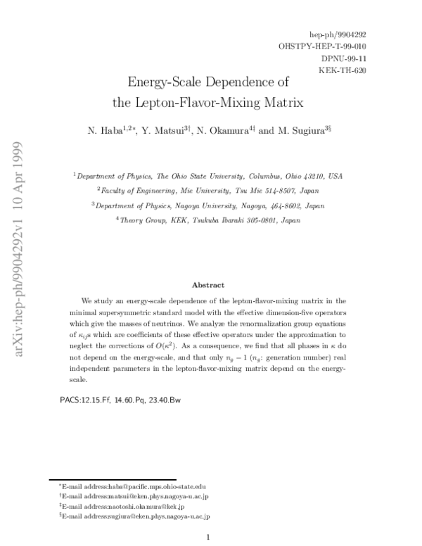 (PDF) Energy-scale dependence of the lepton flavor-mixing matrix