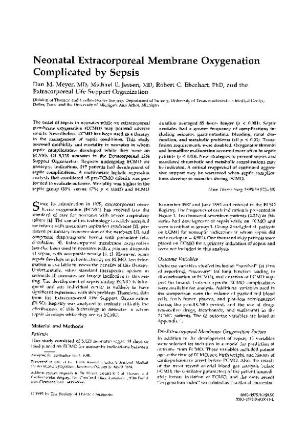 (PDF) Neonatal extracorporeal membrane oxygenation complicated by sepsis | Paulo Soares ...