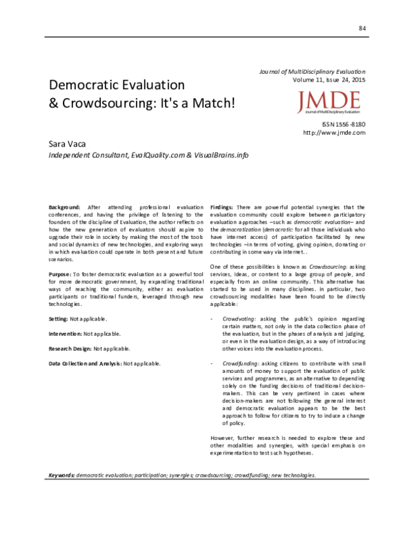 (PDF) Democratic Evaluation & Crowdsourcing: It's a Match!