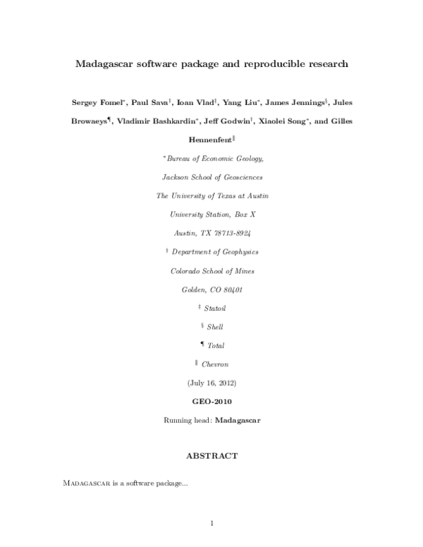 (PDF) Madagascar software package and reproducible research