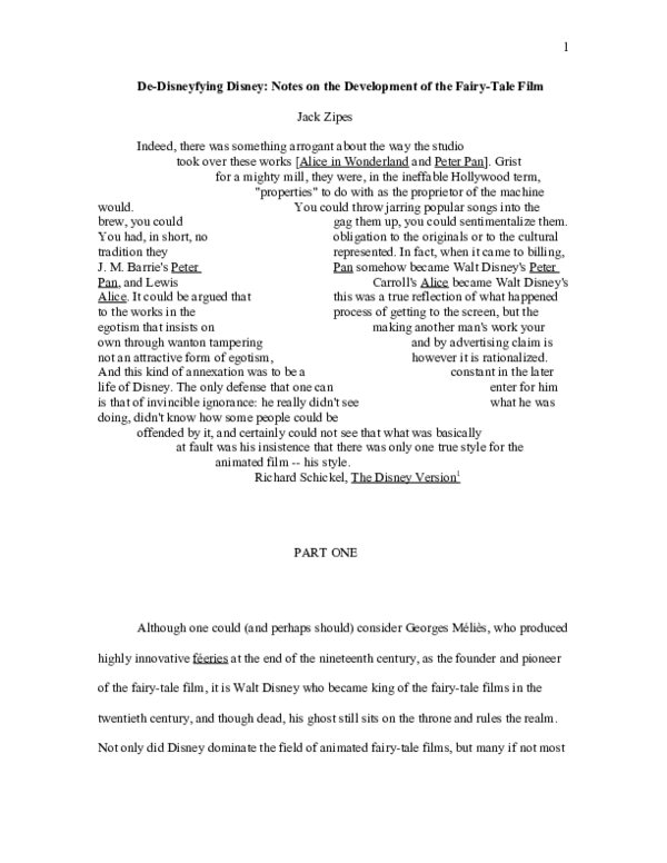 (DOC) De-Disneyfying Disney: Notes on the Development of the Fairy-Tale ...