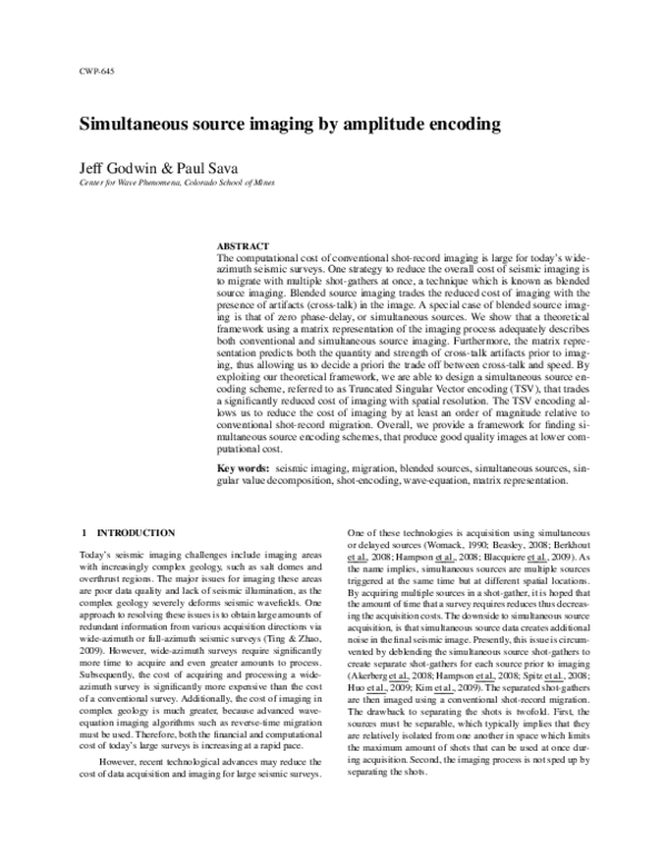 (PDF) Cost-effective Simultaneous Source Imaging with TSV Encoding