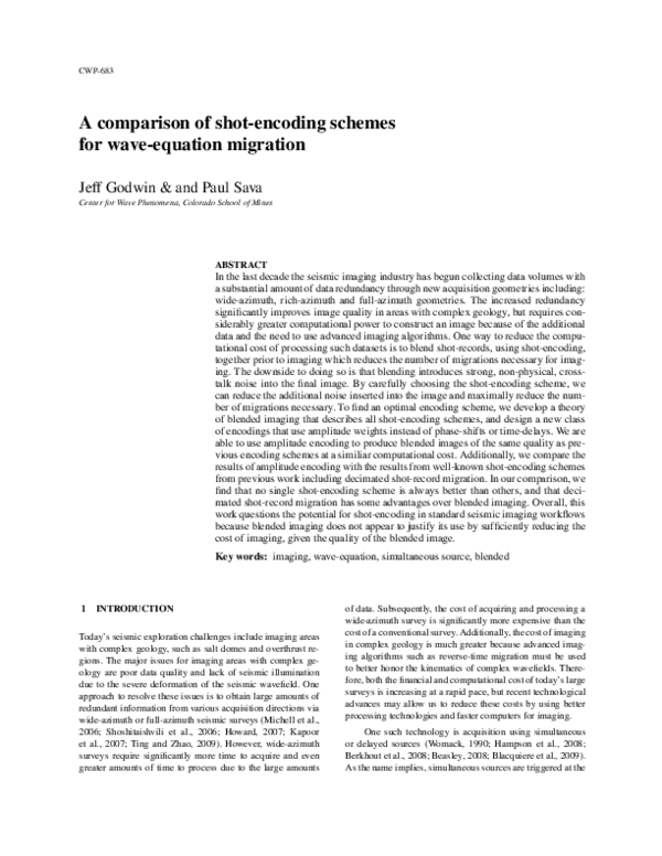 Pdf A Comparison Of Shot Encoding Schemes For Wave Equation Migration