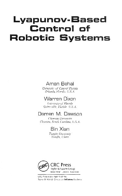 (PDF) Lyapunov-Based Control of Robotic Systems