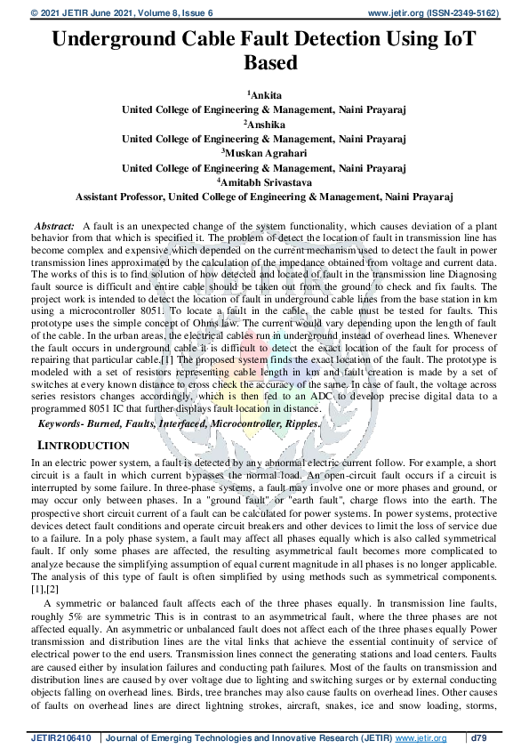 (PDF) Underground Cable Fault Detection Using IoT Based