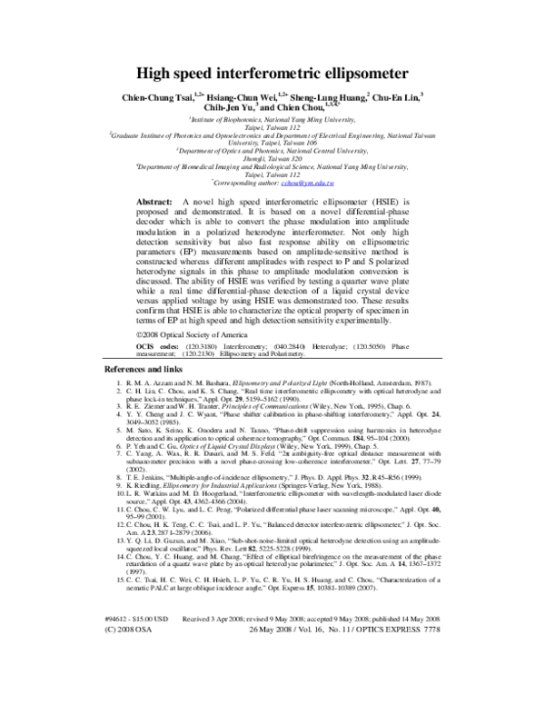 (PDF) High speed interferometric ellipsometer