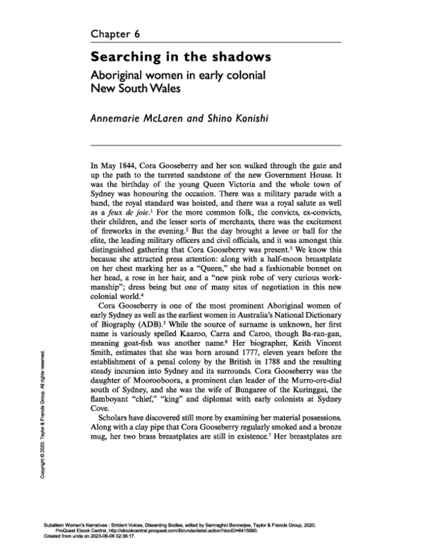 (PDF) Searching the Shadows: Aboriginal women in early colonial New ...
