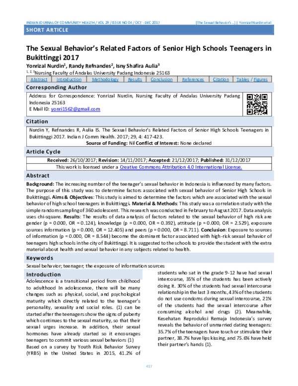 (PDF) The Sexual Behaviors Related Factors of Senior High Schools ...
